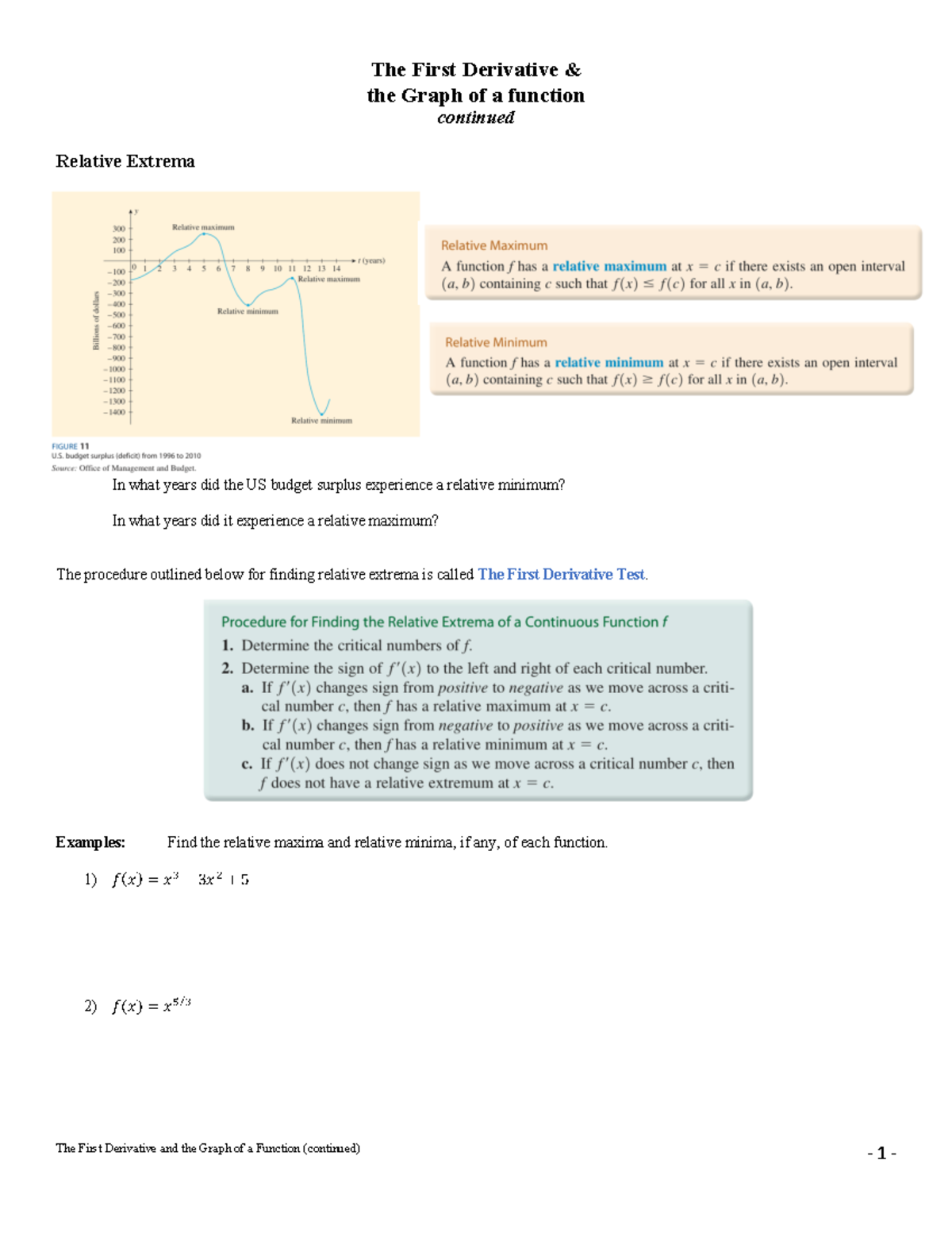 9B First Derivative and the Graph Part B - The First Derivative and the ...