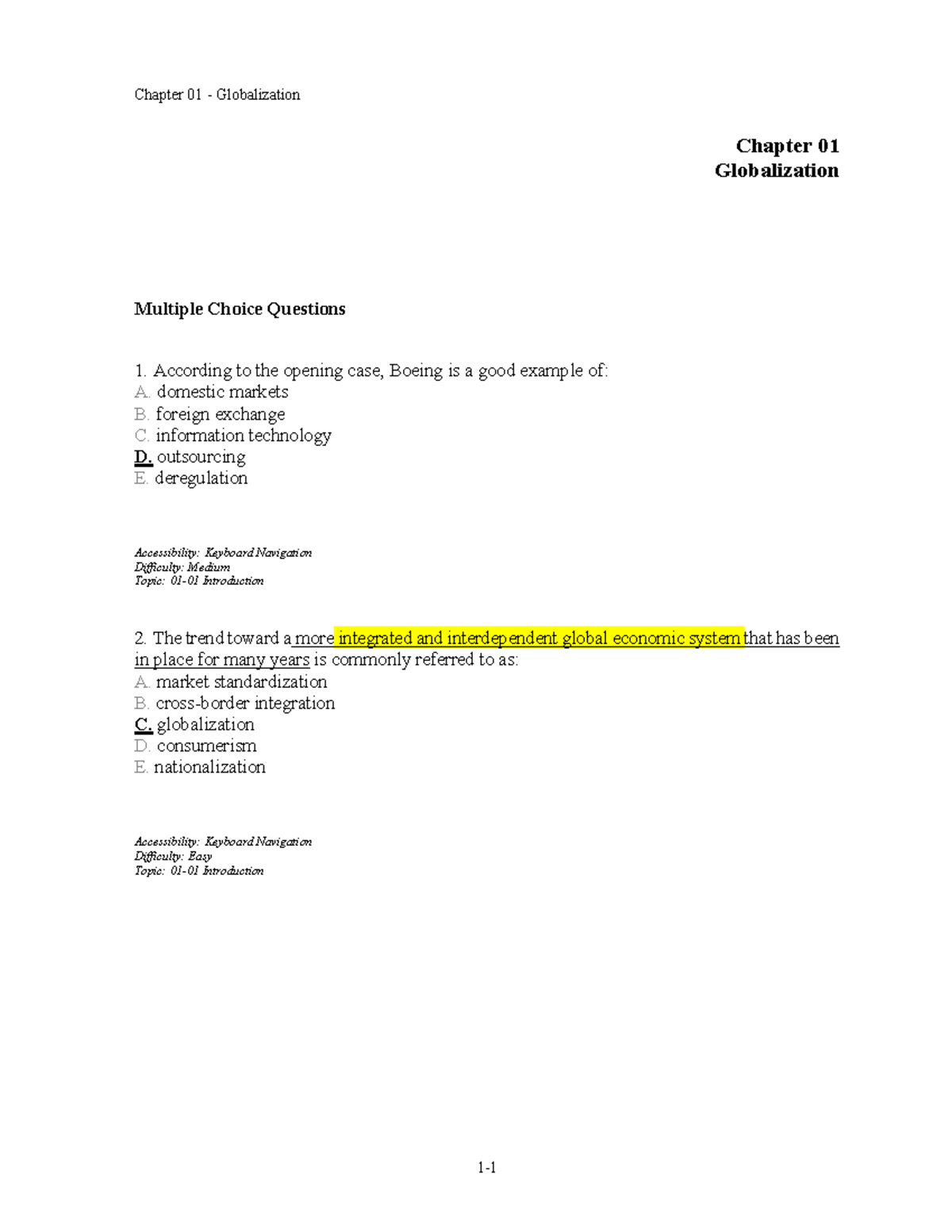 Exam 4 June 2018, questions and answers - Chapter 01 Globalization ...
