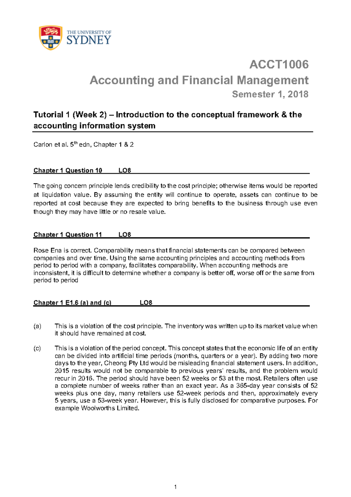 ACCT1006 Tutorial 1 Week 2 student - ACCT1006 Accounting and Financial Management Semester 1 ...