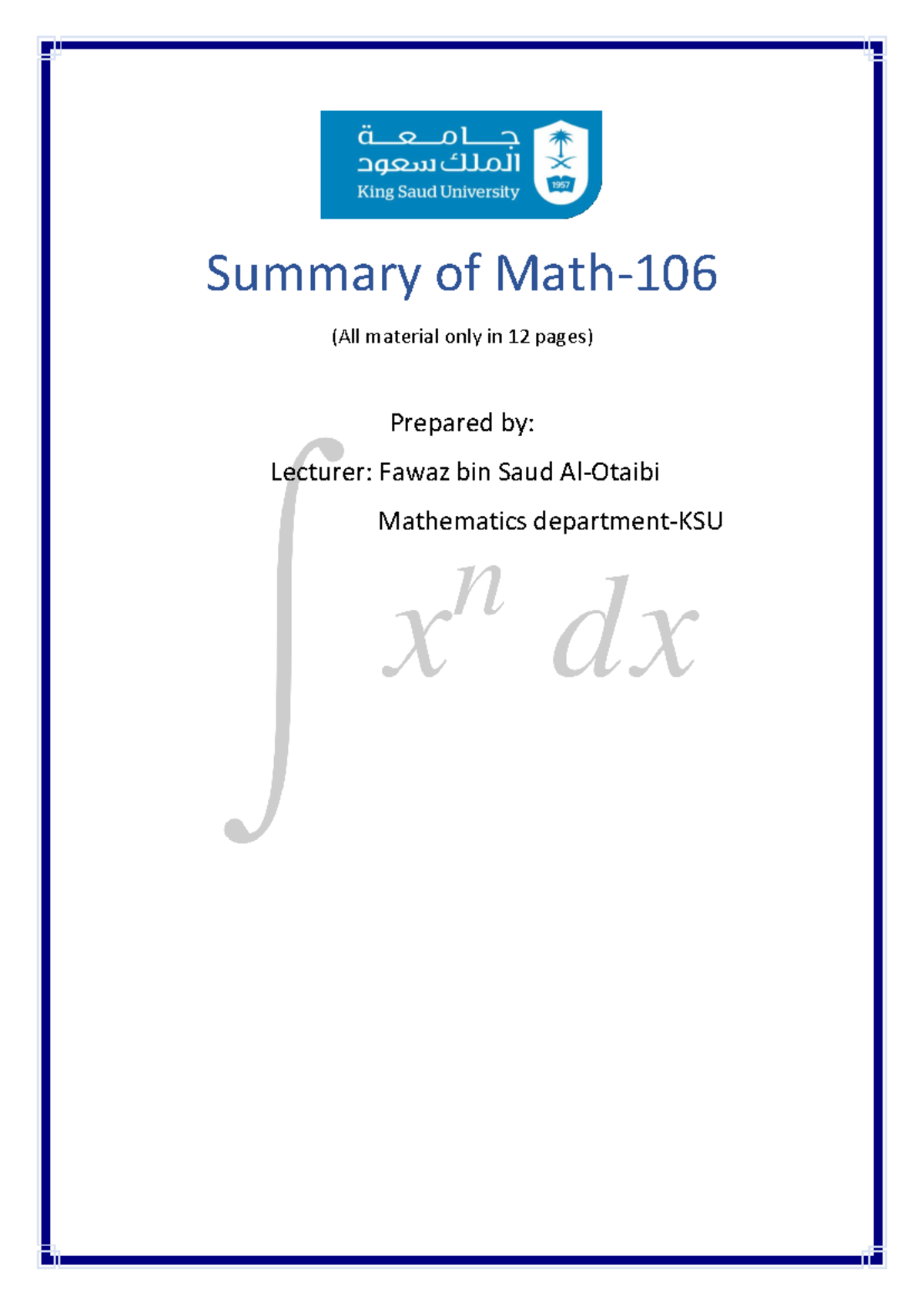 Summary of Math-106 - MTH106 - financial accounting - Summary of Math ...