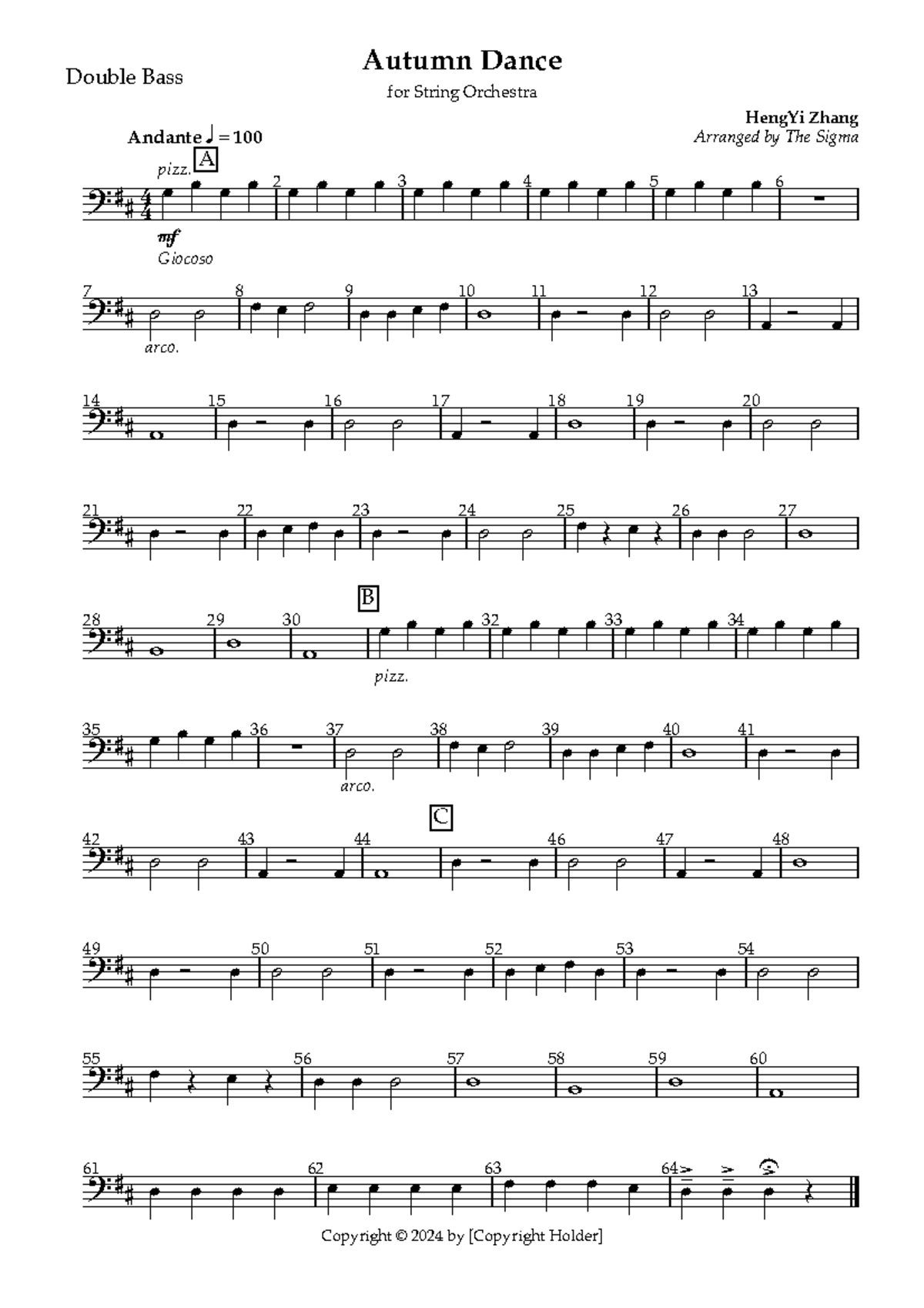 Autumn Dance - Double Bass - Double Bass Copyright © 2024 by [Copyright ...