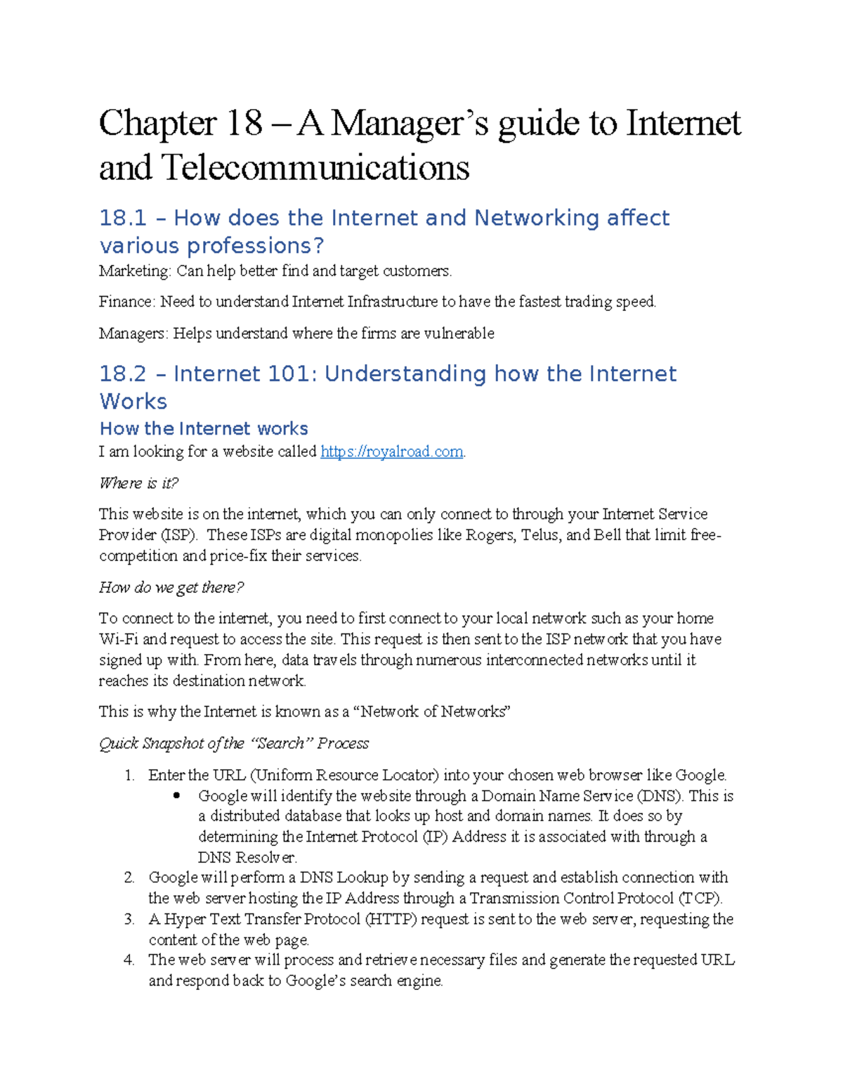 chapter 18 solution and more but not less - Chapter 18 – A Manager’s guide to Internet and - Studocu