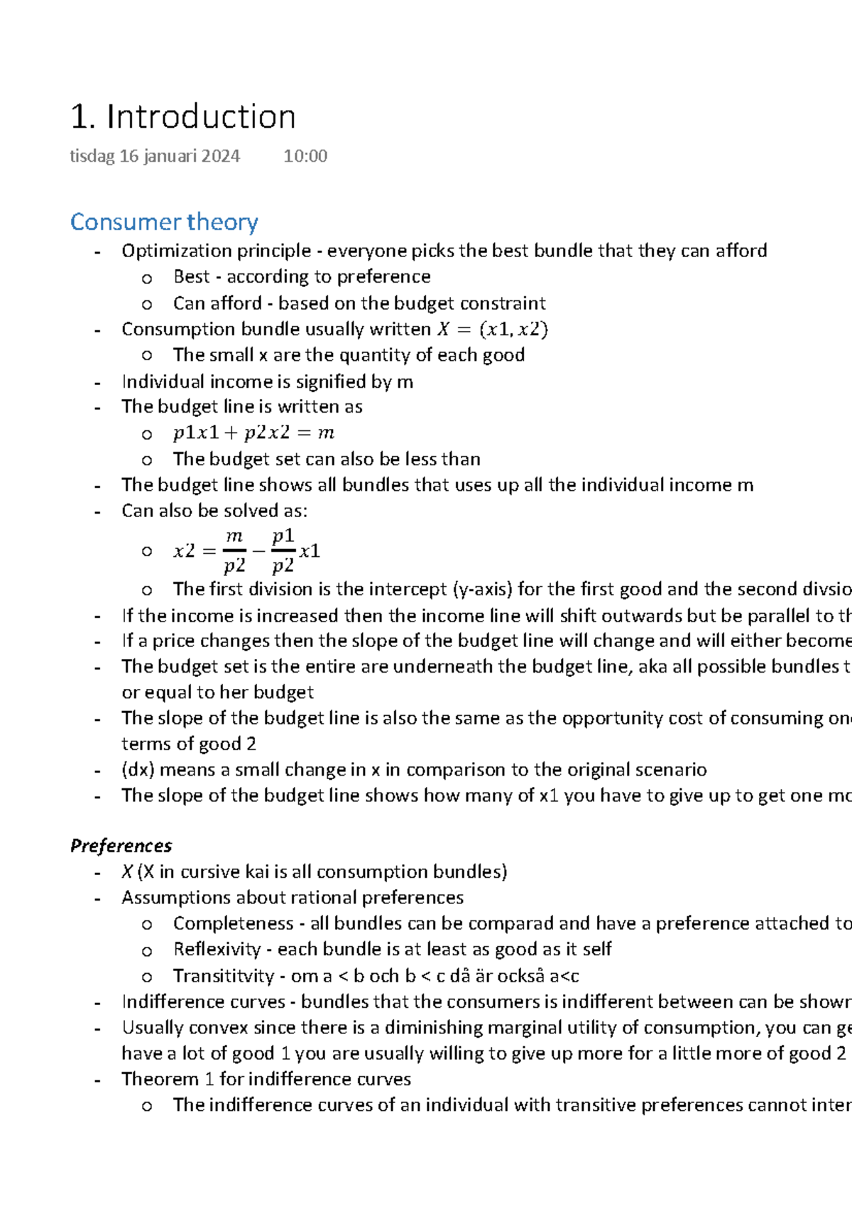 1. Introduction - Consumer theory Optimization principle - everyone ...