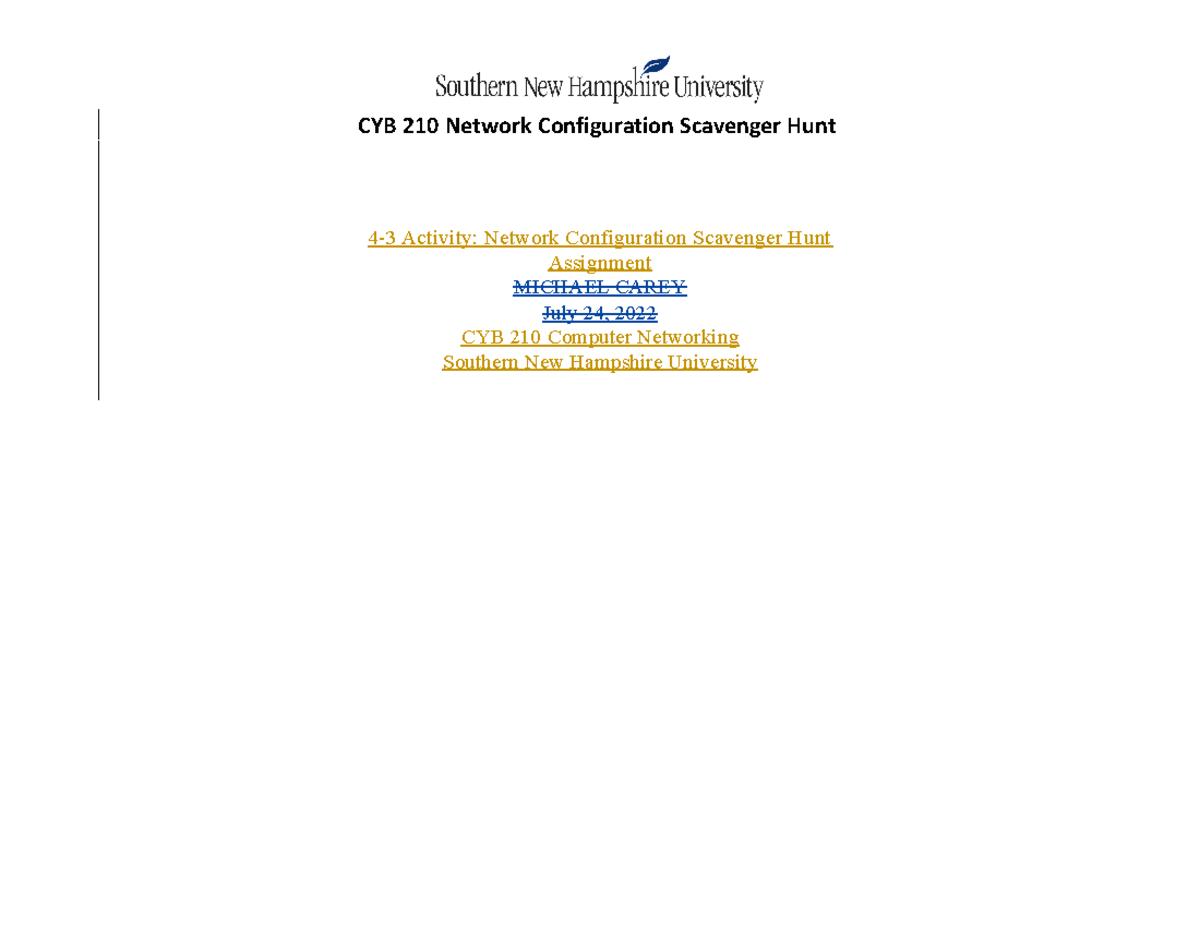 Cyb 210 Network Configuration Scavenger Hunt Wireless Routing Objective Response 1 What Is