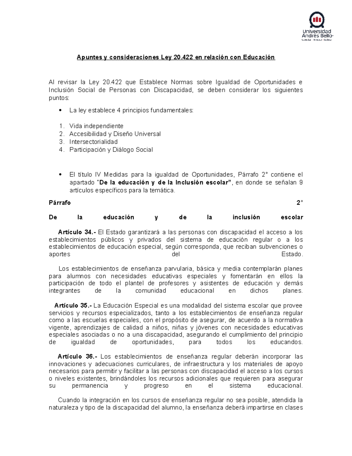Apuntes Ley 20 - Apuntes y consideraciones Ley 20 en relación con ...
