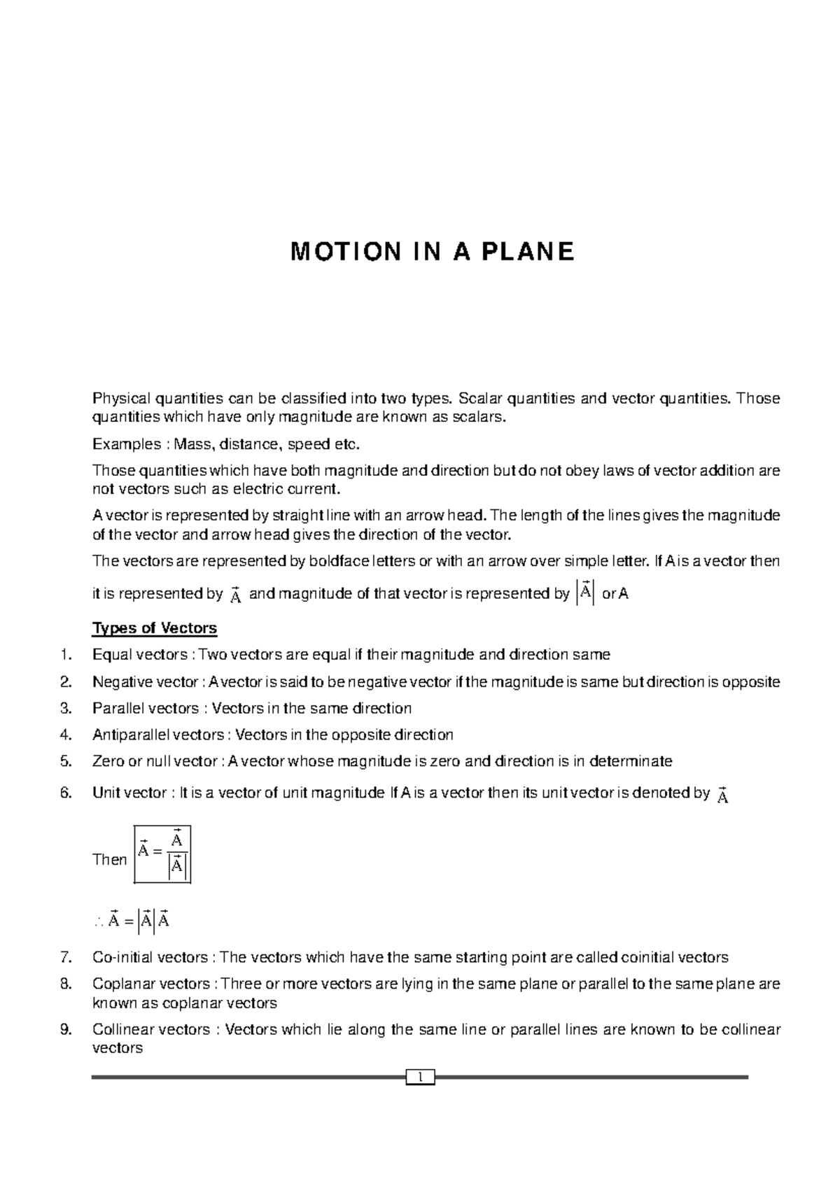 Motion in a plane - Its lecture notes - MOTION IN A PLANE Physical ...