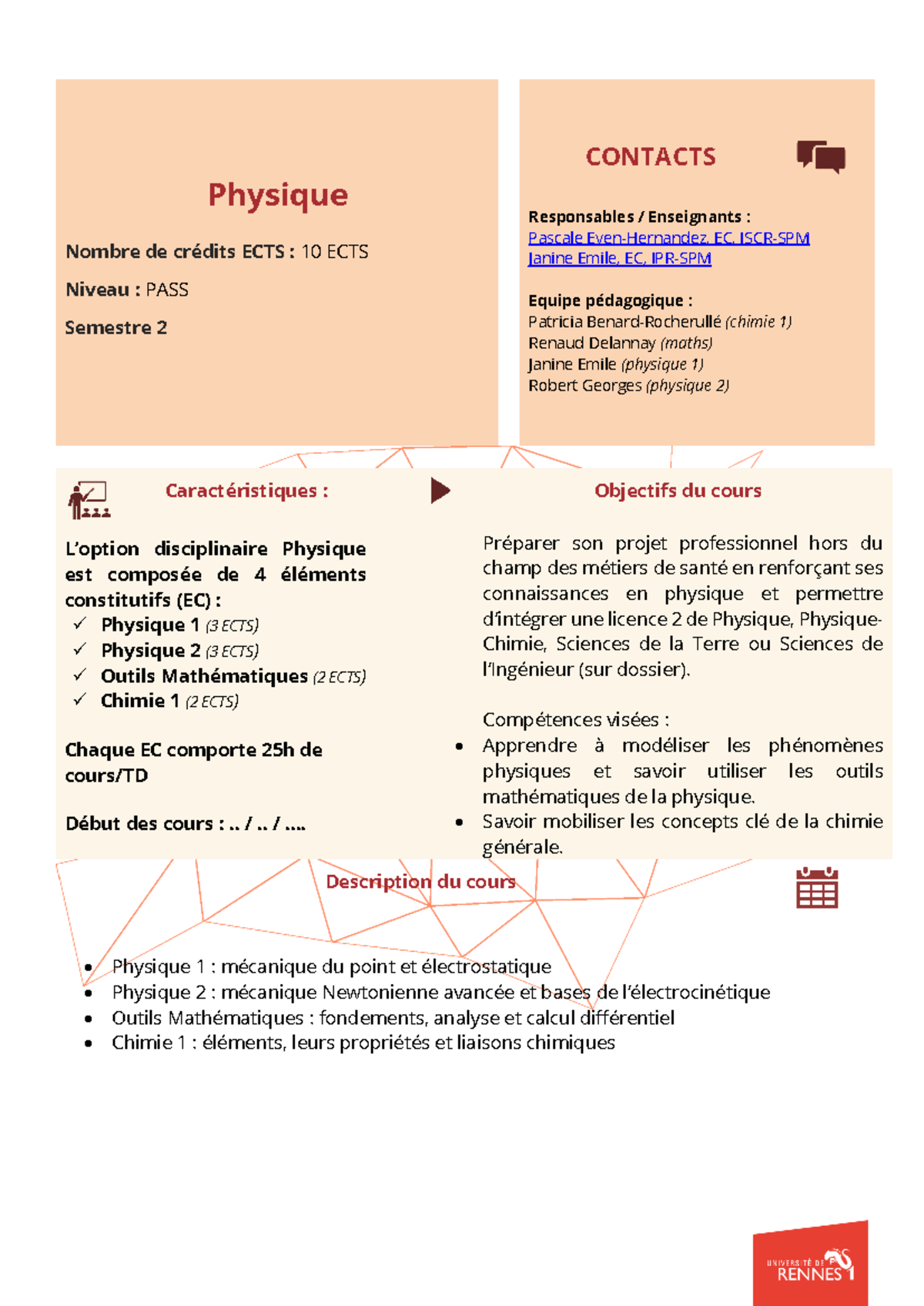 Option disciplinaire physique - Physique Nombre de crédits ECTS : 10 ...