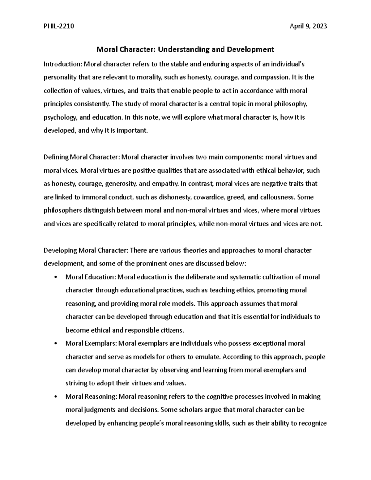 Moral character - It is the collection of values, virtues, and traits ...