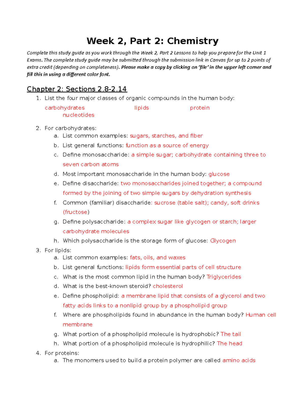 Week 2 Study Guide - Week 2, Part 2: Chemistry Complete this study ...