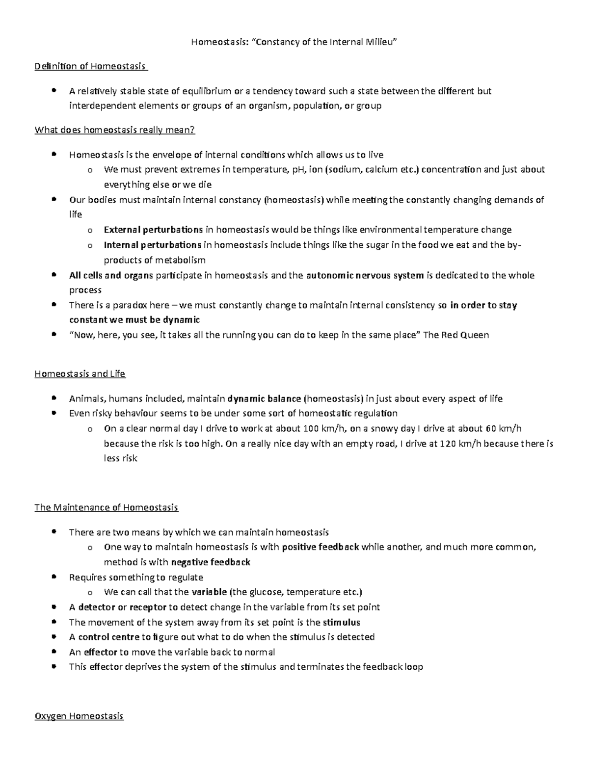 Lecture 02 - Homeostasis - Homeostasis: “Constancy of the Internal ...