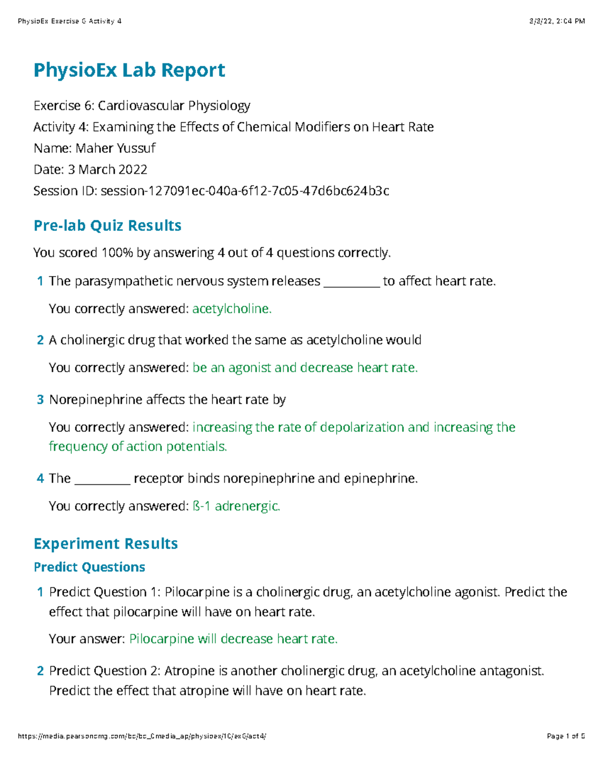 Physio Exercise 6 Activity 4 - PhysioEx Lab Report Exercise 6 ...