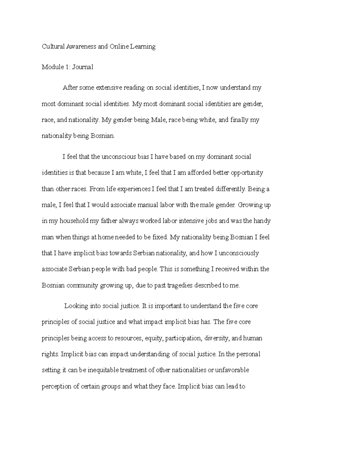 IDS 105 Module 1 Journal - Cultural Awareness and Online Learning ...