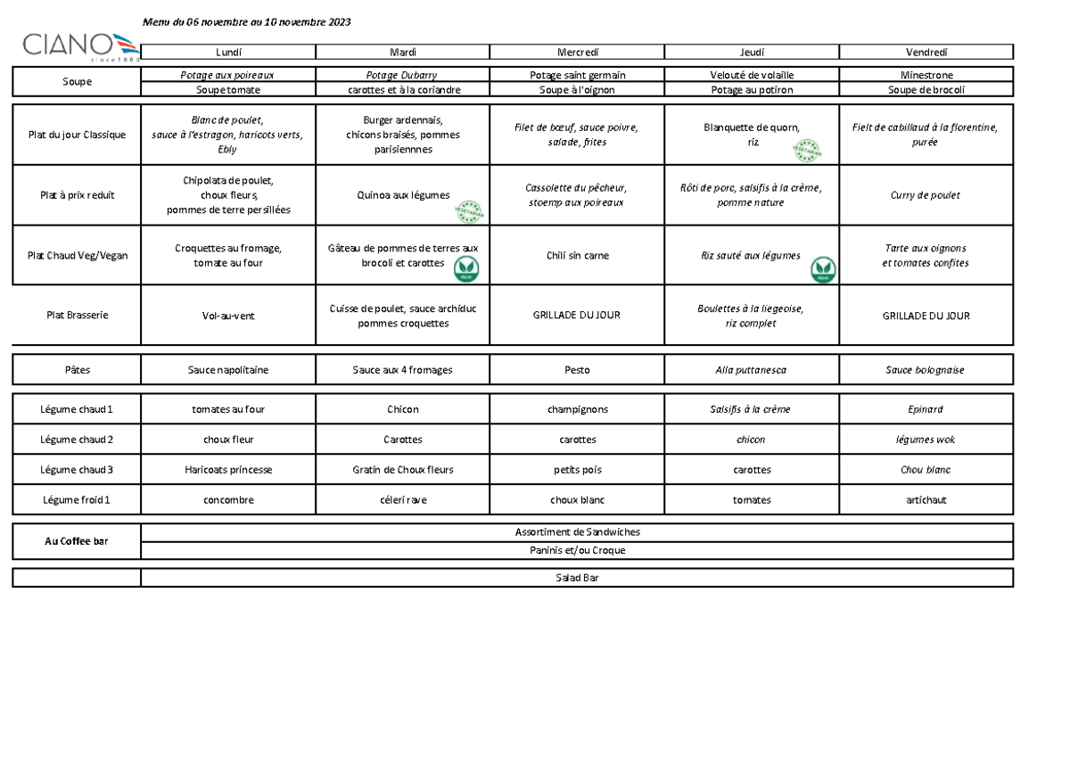 MENU ULB SEM 45 - Menu - Lundi Mardì Mercredi Jeudi Vendredi Potage aux ...