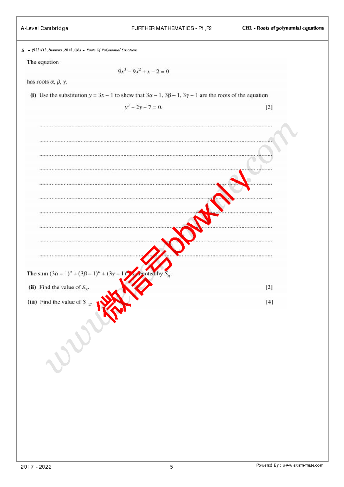 Further-mathematics-P1,P2-2017-23-Sample 7 - Chinese Art History - CH1 - Roots of polynomial ...