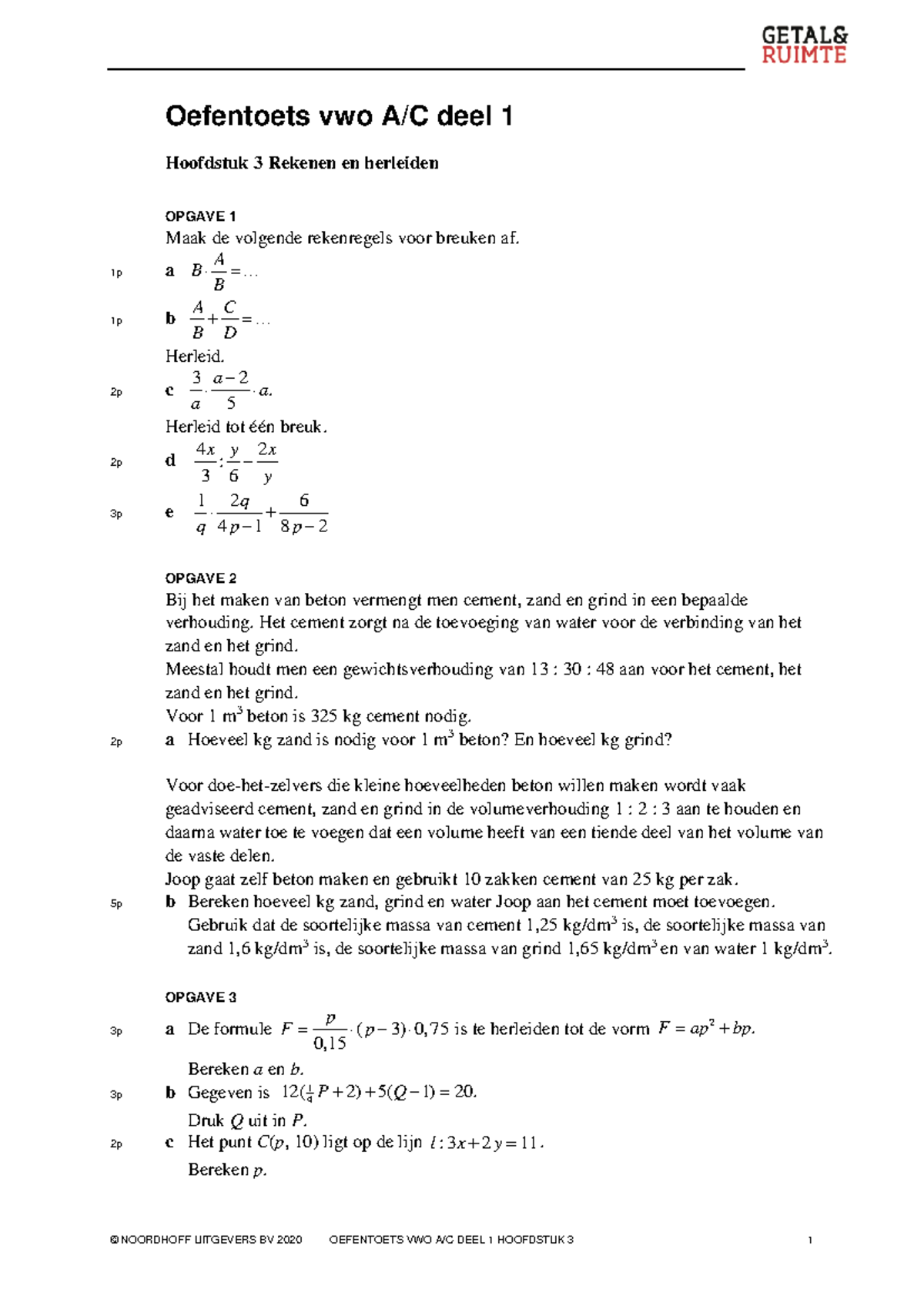 GR12 VA1 oefen 03 toets - © NOORDHOFF UITGEVERS BV 2020 OEFENTOETS VWO A/C DEEL 1 HOOFDSTUK 3 1 ...