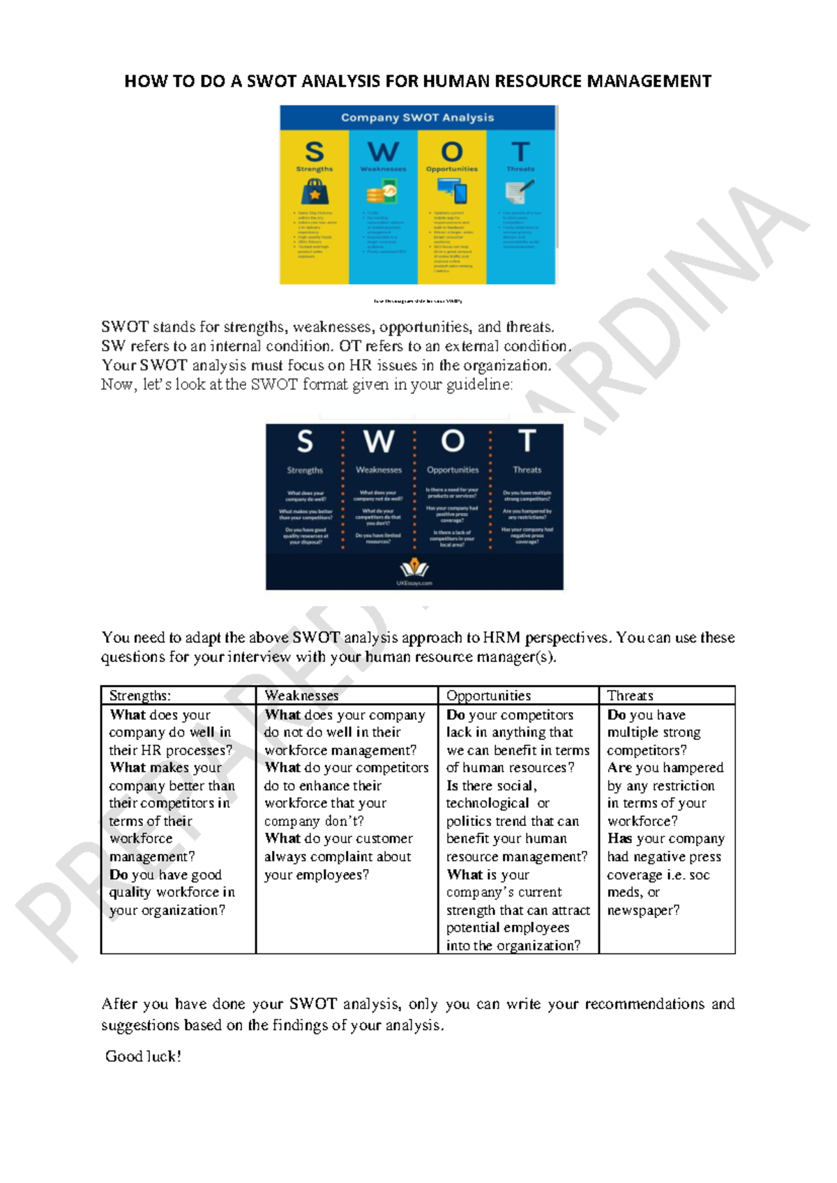 HOW TO DO A SWOT Analysis FOR Human Resource Management (A) - HOW TO DO ...