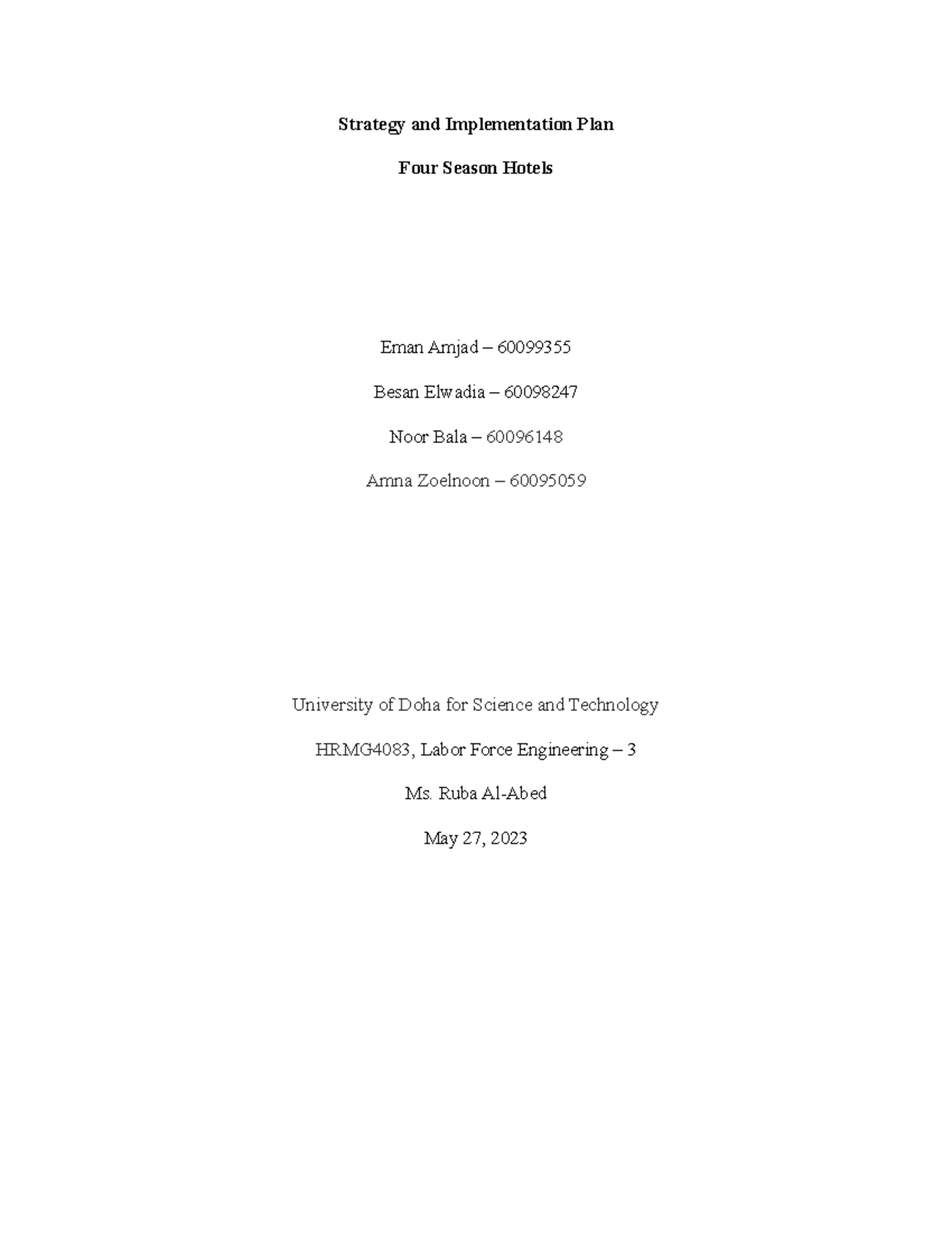 Four Seasons Hotel - bookis on math - Strategy and Implementation Plan ...