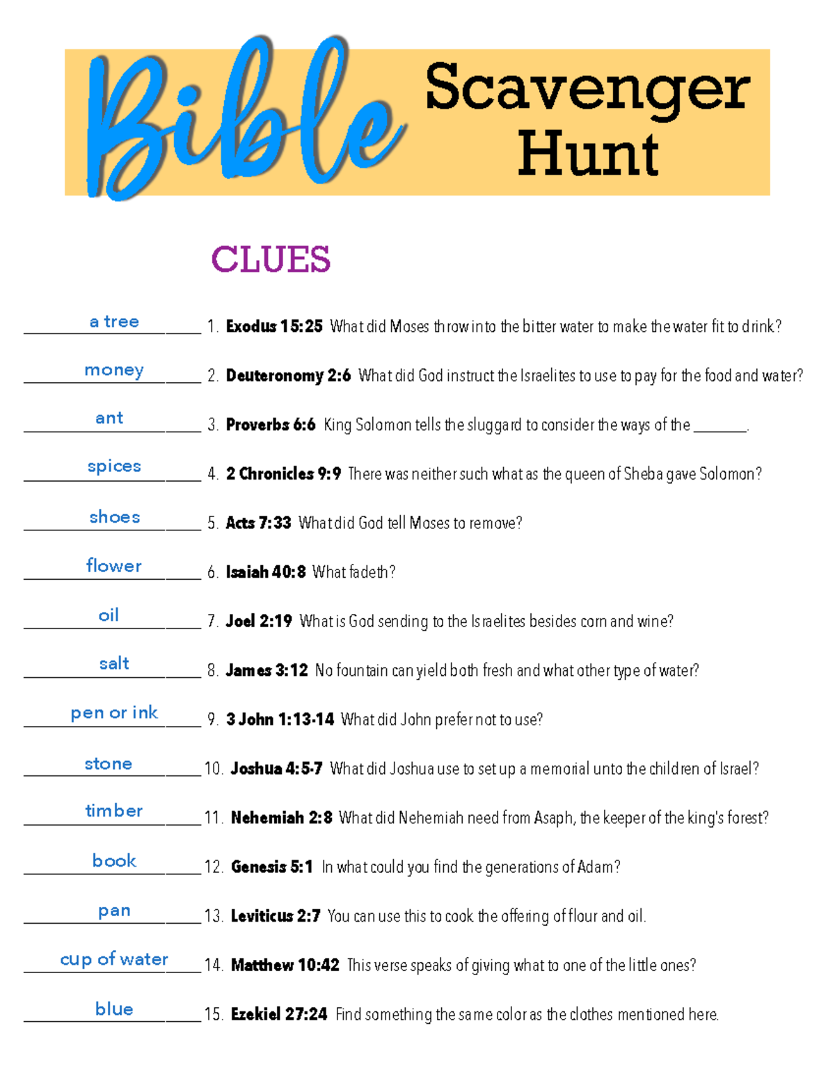 Bible Scavenger Hunt Answer KEY - Bible Scavenger Hunt CLUES ...