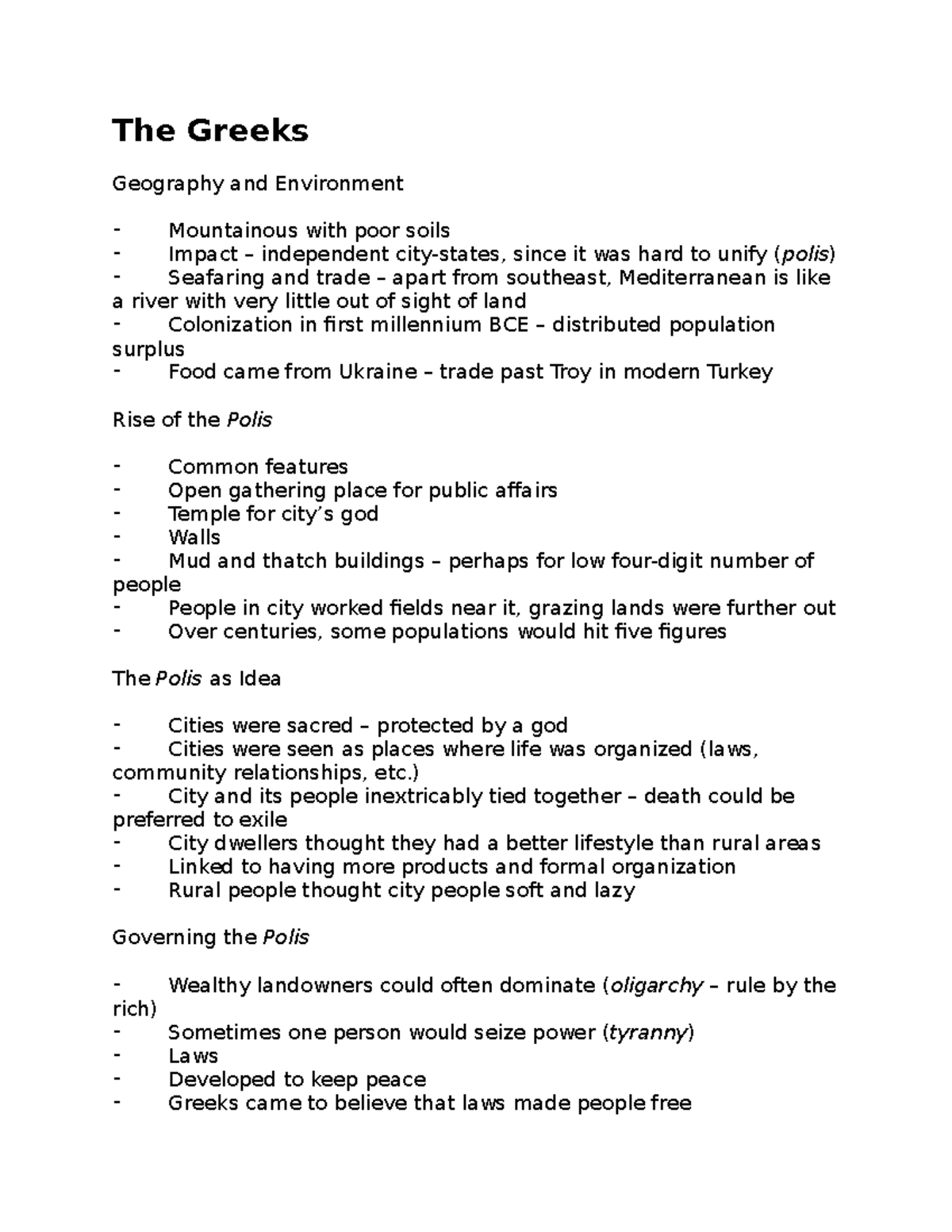 The Greeks - Course notes were taken throughout the semester for ...