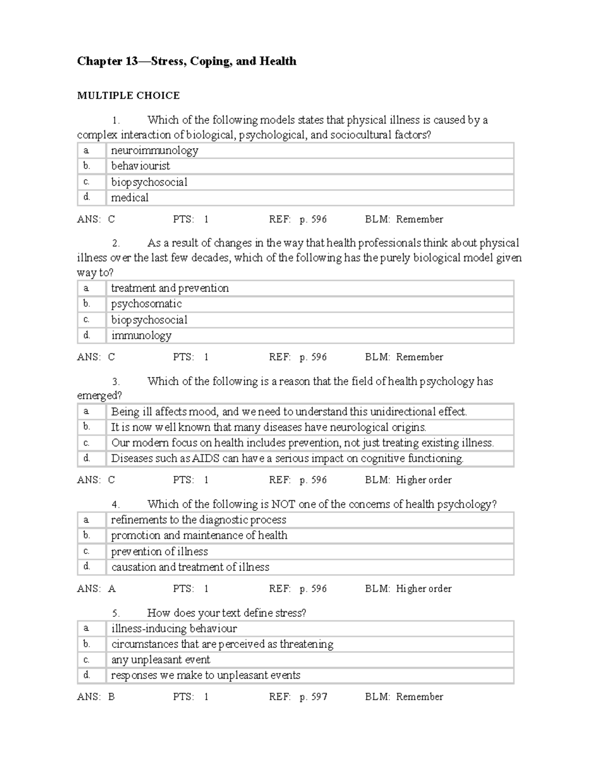 Pdf - assignment - Chapter 13—Stress, Coping, and Health MULTIPLE ...