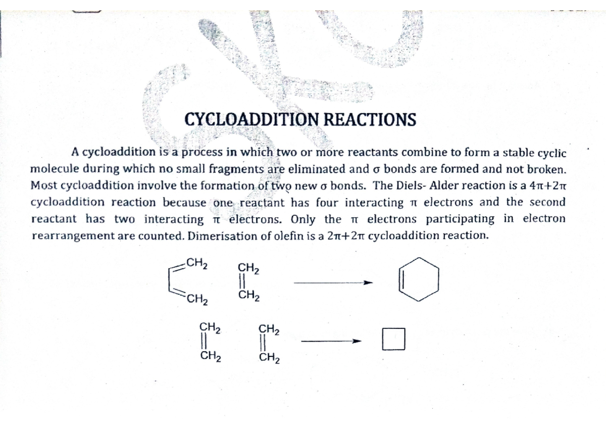 Cycloaddition Reaction - MSC Chemistry - Studocu