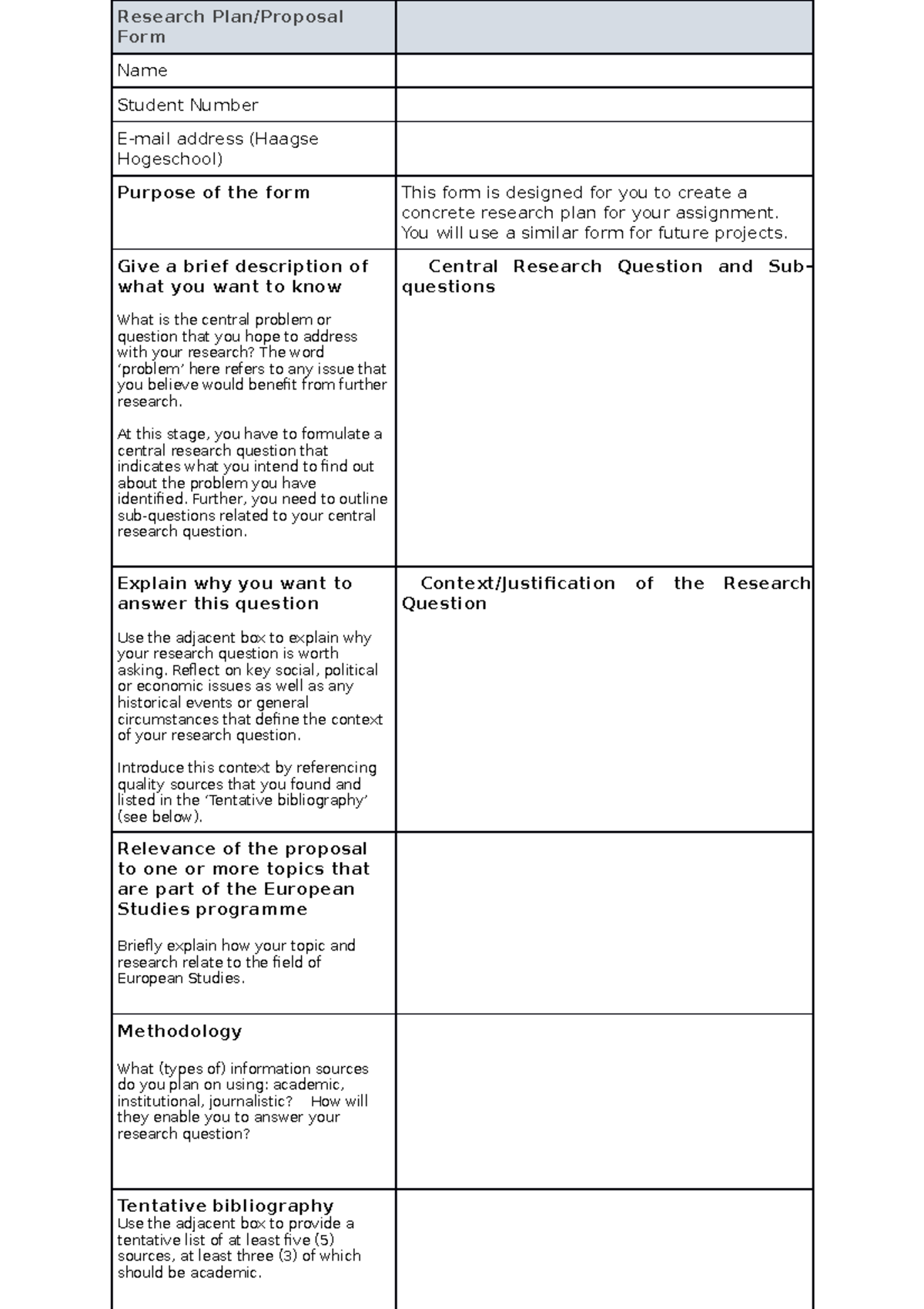 Research Plan Template 21 22 - Research Plan/Proposal Form Name Student ...
