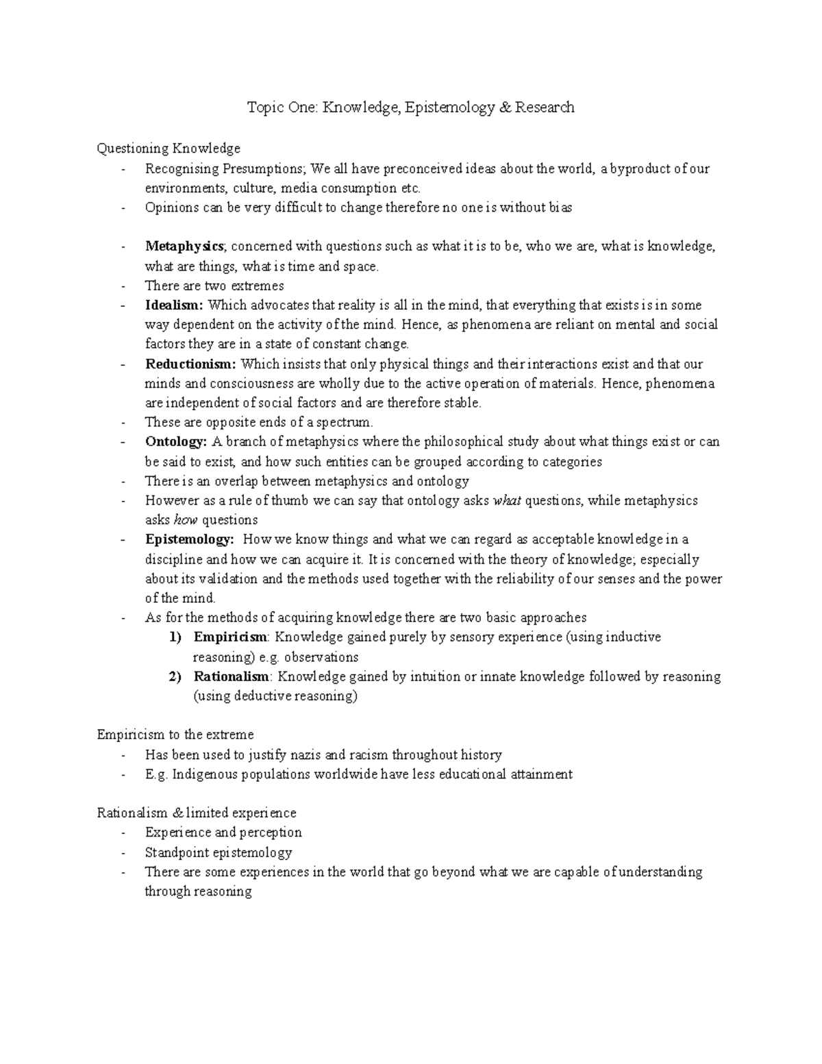 Epistomology notes crm120 - Topic One: Knowledge, Epistemology ...