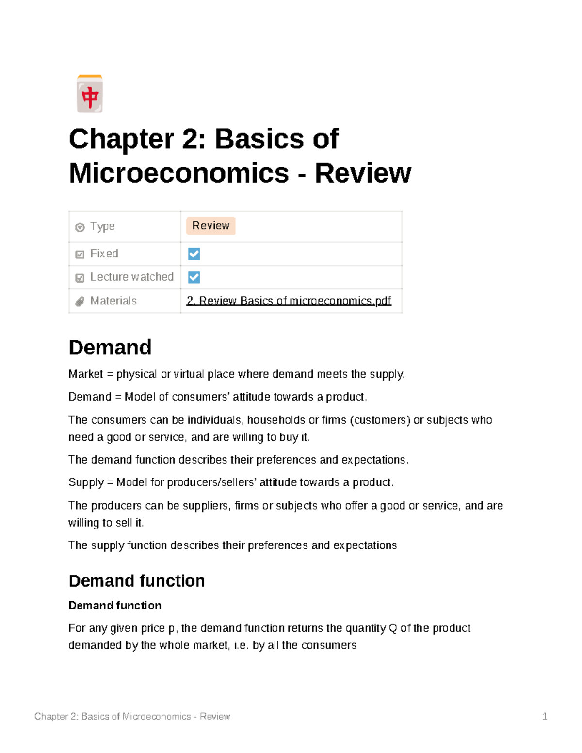 Basics of Microeconomics - Review Basics of microeconomics Demand ...