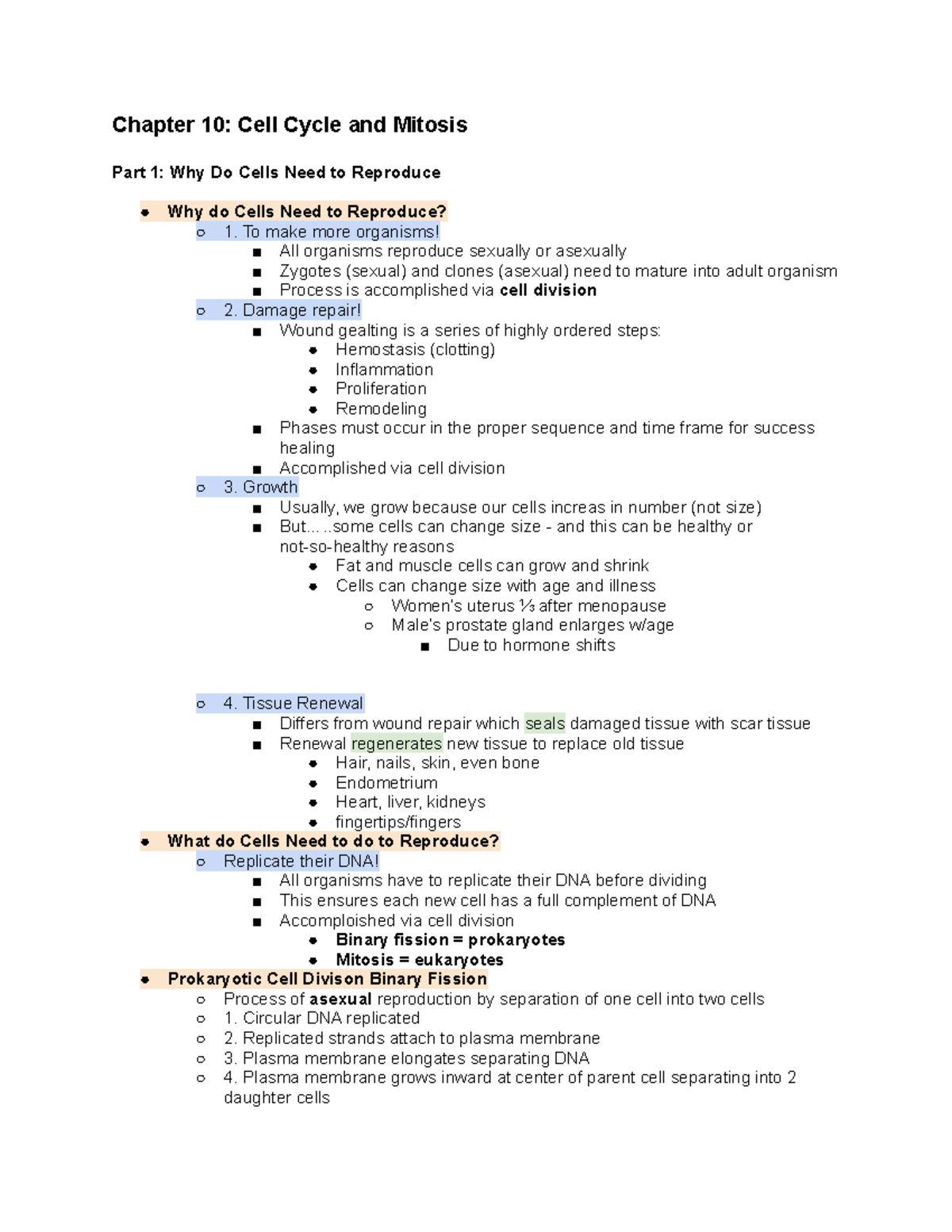 Bio 111 chap 10 - Dr. Angela Hawkins - Chapter 10: Cell Cycle and ...
