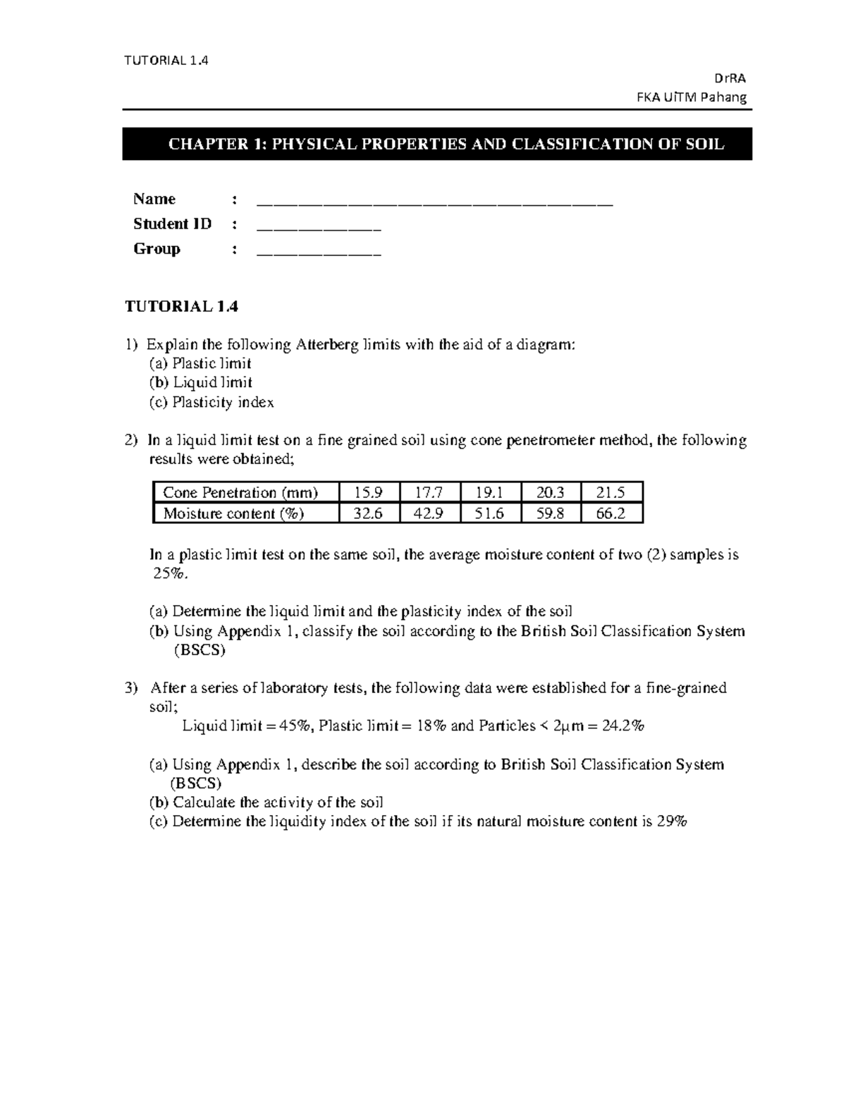 Tutorial 1.4 (Week 4) - ecg 243 chapter 1 - TUTORIAL 1. DrRA FKA UiTM ...