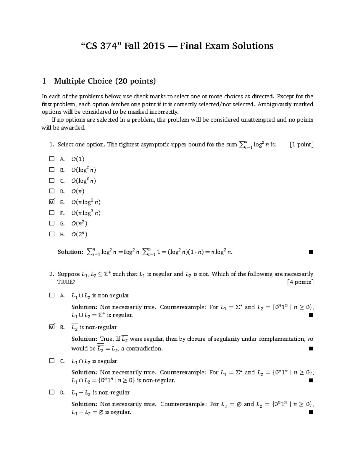Fall 2015 final exam solutions - “CS 374” Fall 2015 — Final Exam ...