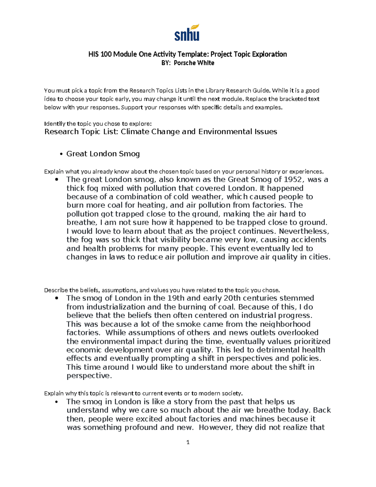 HIS 100 Module One Activity Template - While it is a good idea to ...