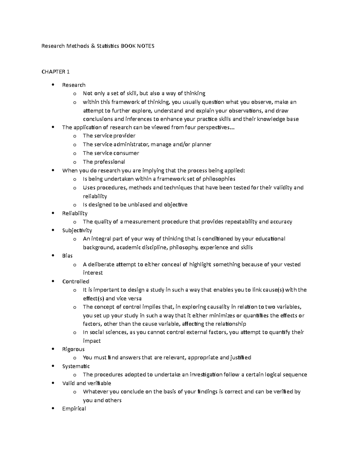 RM&S book notes - Research Methods & Statistics BOOK NOTES CHAPTER 1 ...