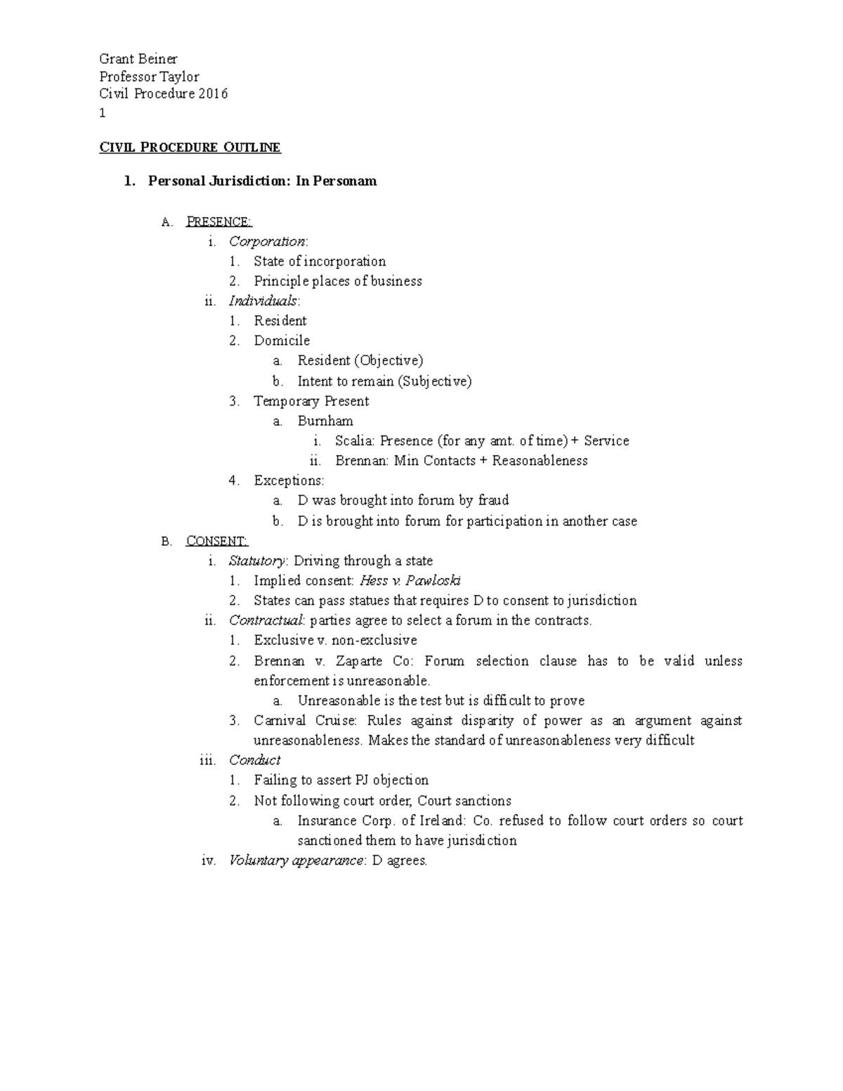 Copy of 5. Civil Procedure - Taylor Outline #4 - Professor Taylor Civil ...