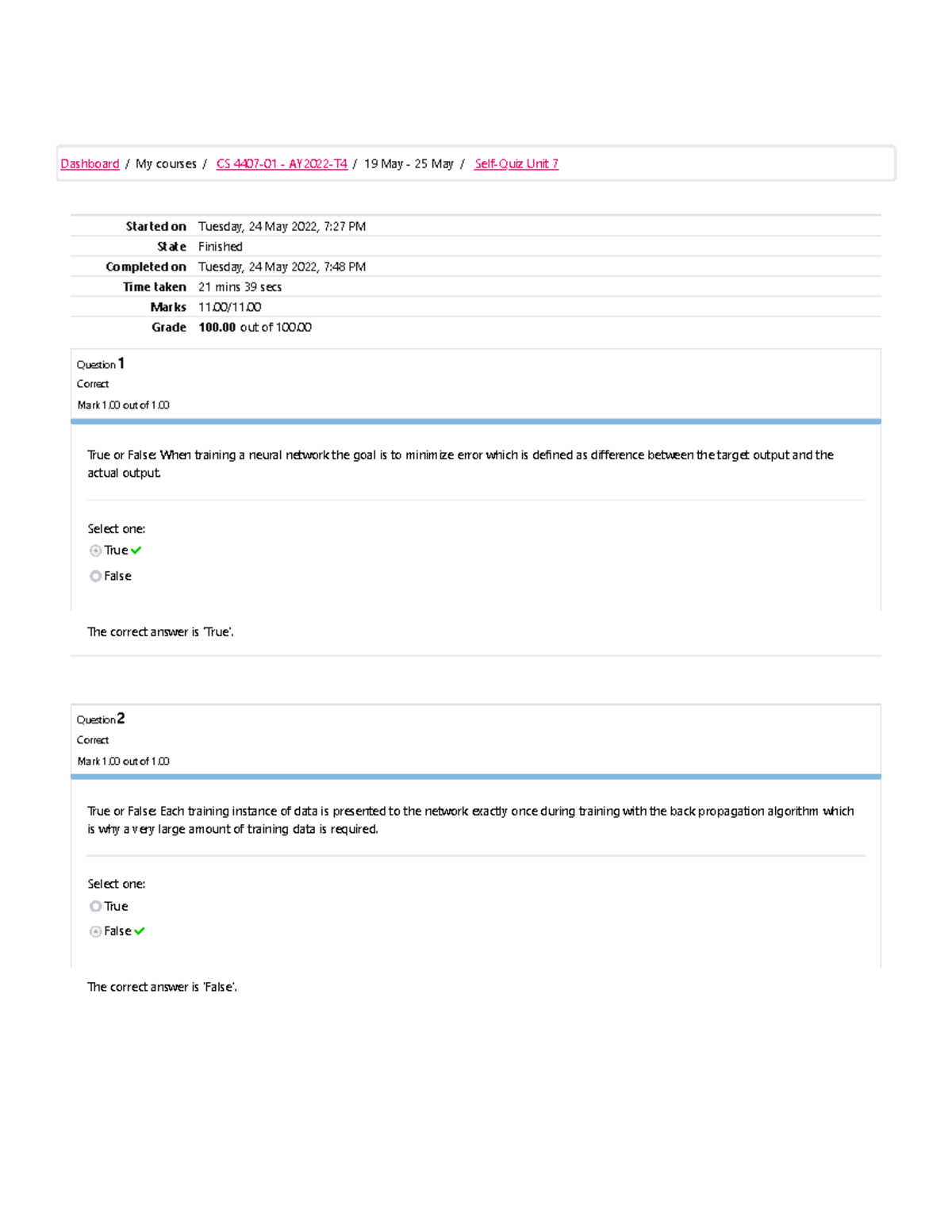 Quiz7 - Unit 7 Practice Quiz, 100% - Started on Tuesday, 24 May 2022, 7 ...
