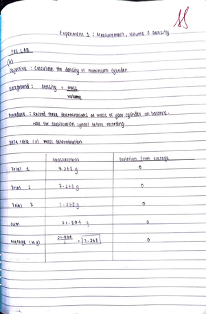 CHEM Laboratory 2, chemistry measurements. How to calculate ...