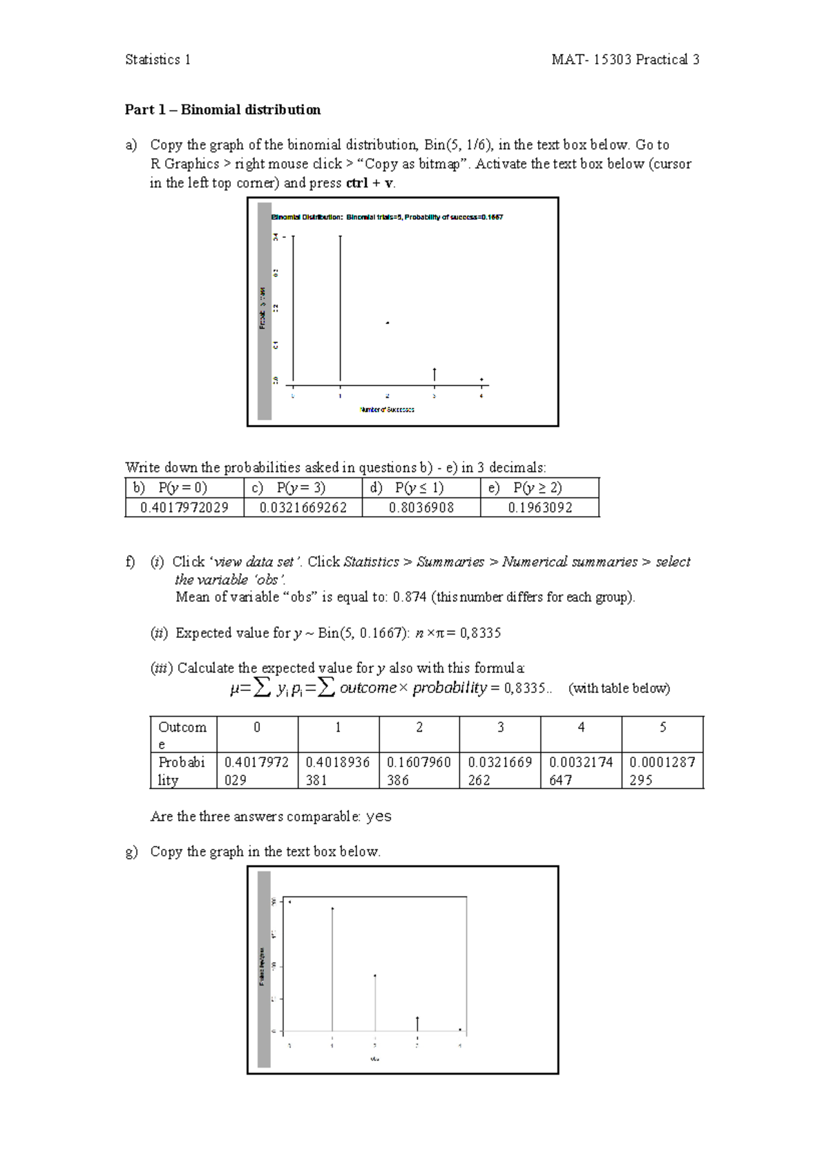 Form practical 3 - ingevuld practicumformulier - Statistics 1 MAT ...