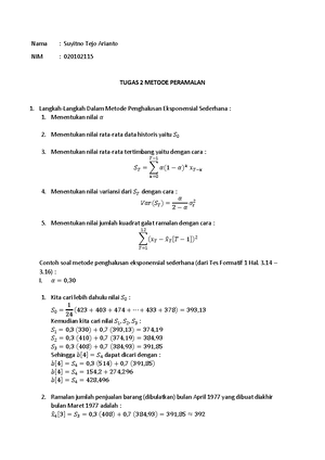 Materi metode peramalan 2 - METODE RATA-RATA BERGERAK ####### Pada ...