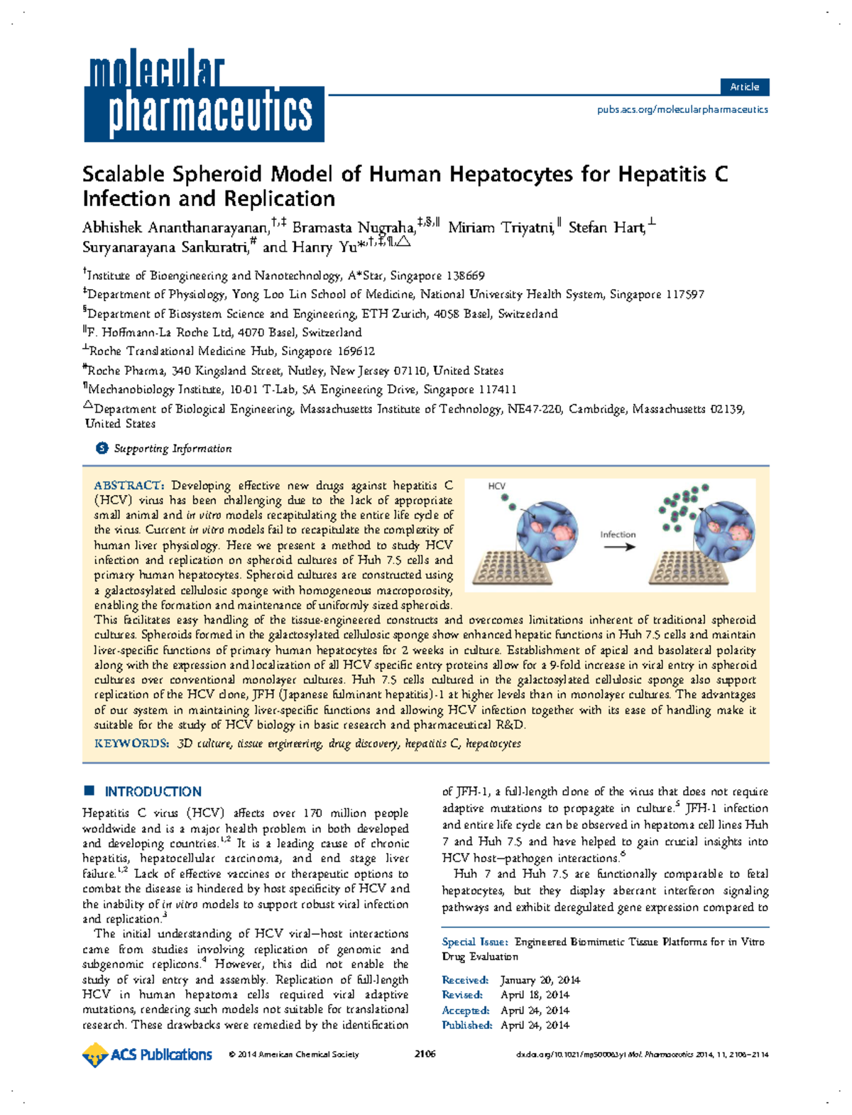 Scalable Spheroid Model of Human Hepatocytes for Hepatitis C Infection ...