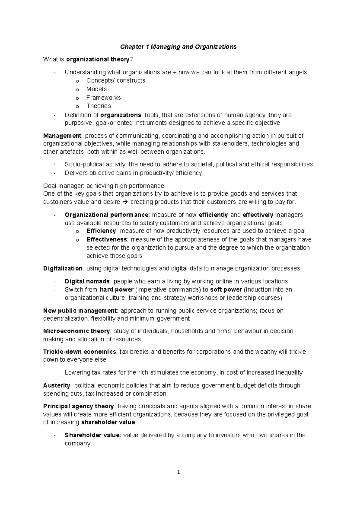 OT Summary CH 1,2, 8-11 - Chapter 1 Managing and Organizations What is ...