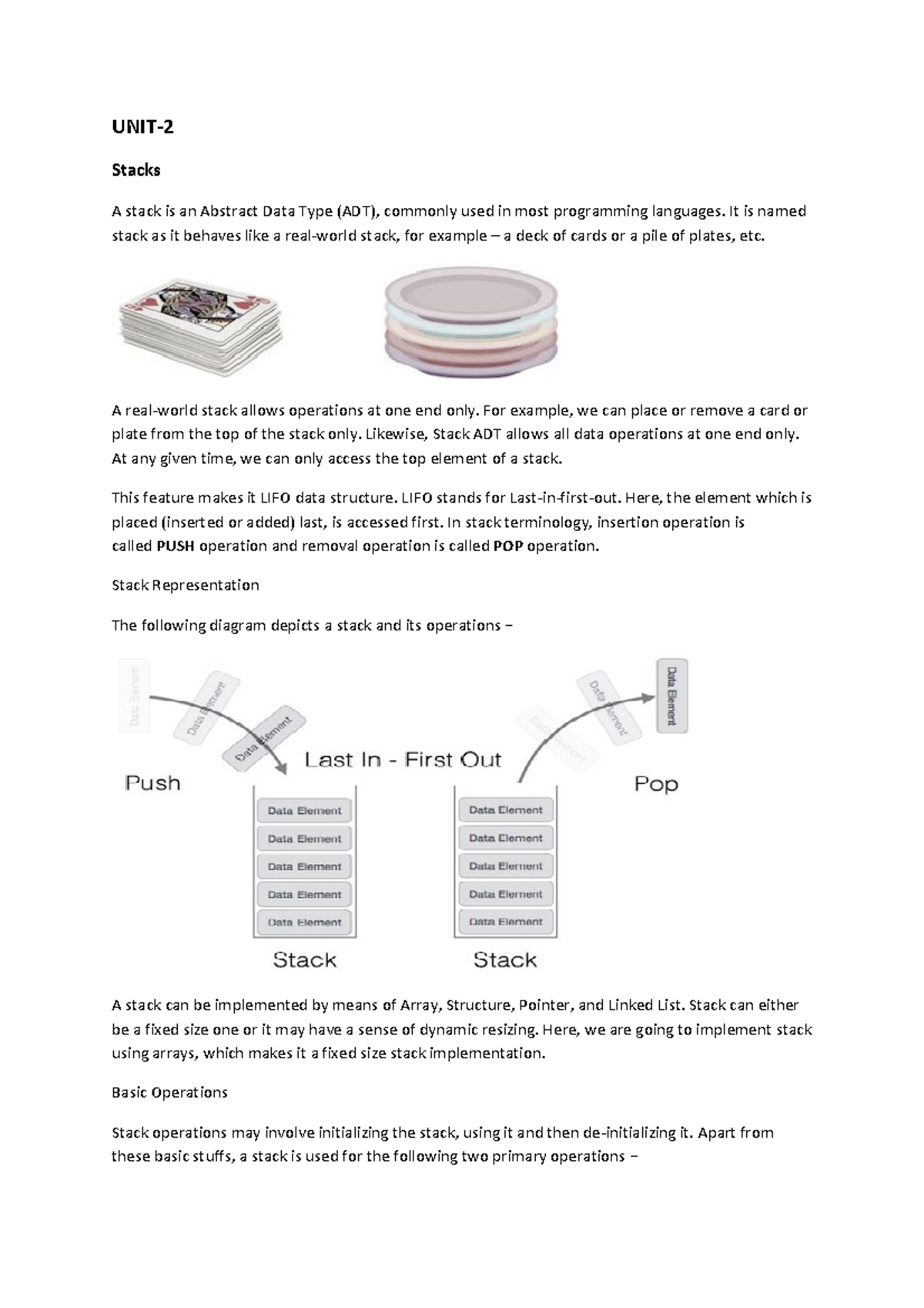 Ds Mod 2 Data Structer Using C Part 2 Unit Stacks A Stack Is An Abstract Data Type Adt 