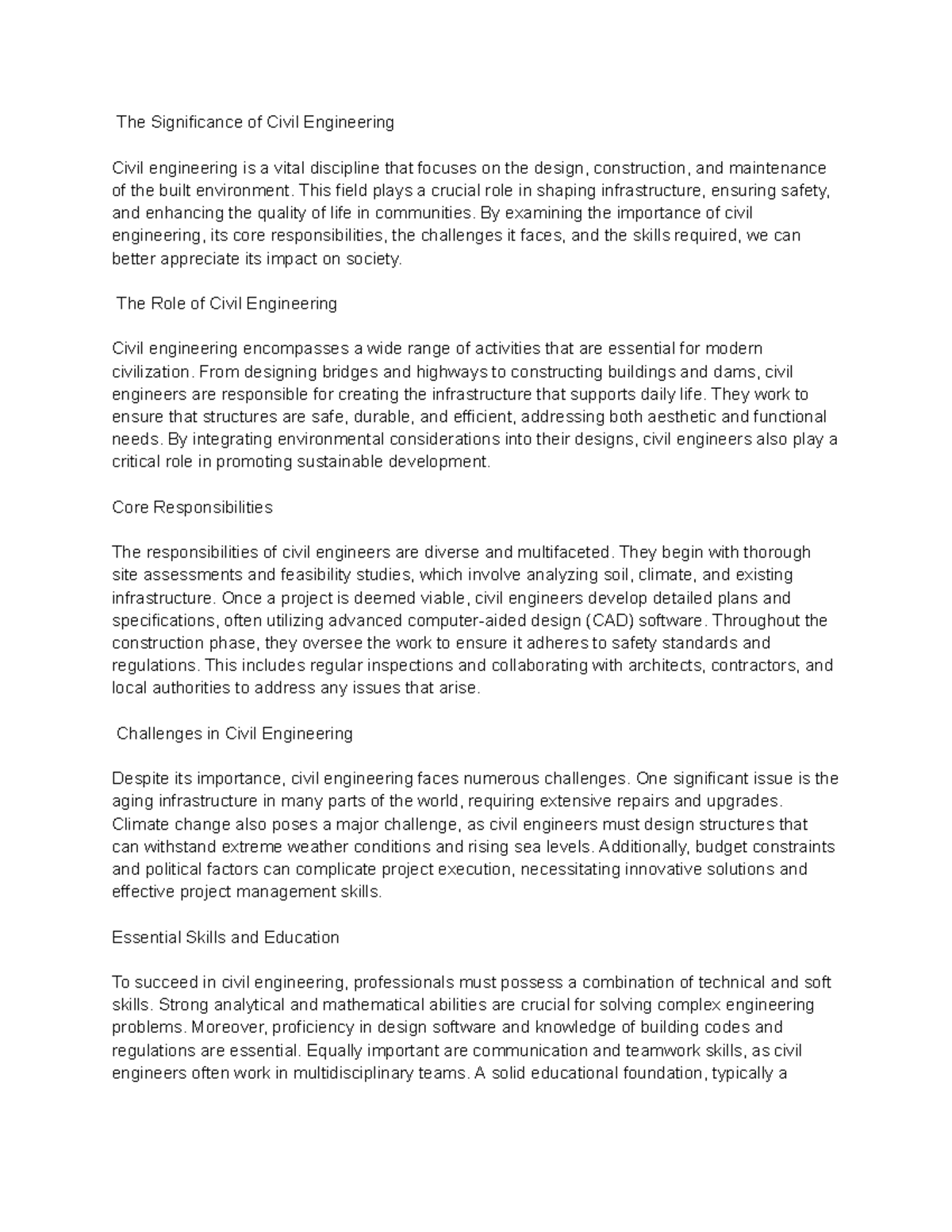 Untitled document-1 - Essay about civil engineering - The Significance ...