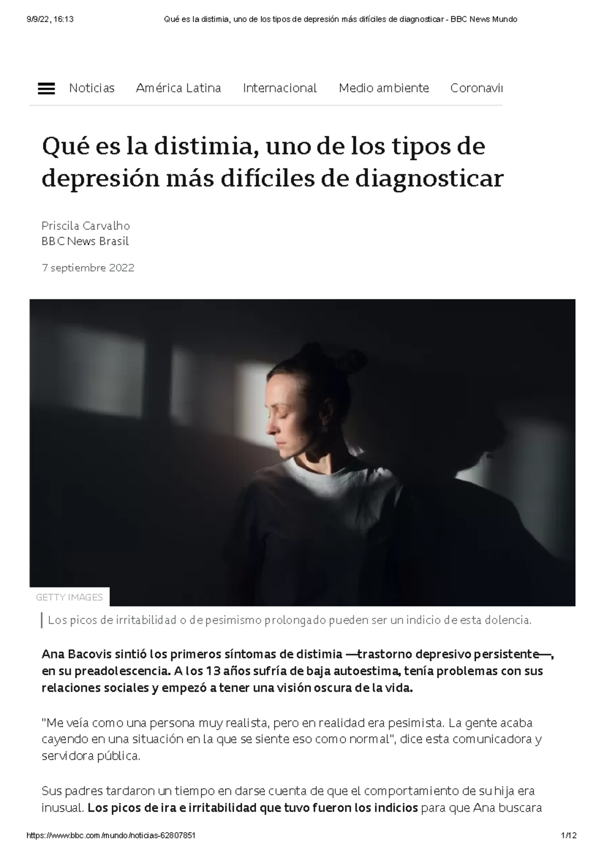 Qué es la distimia, uno de los tipos de depresión más difíciles de ...