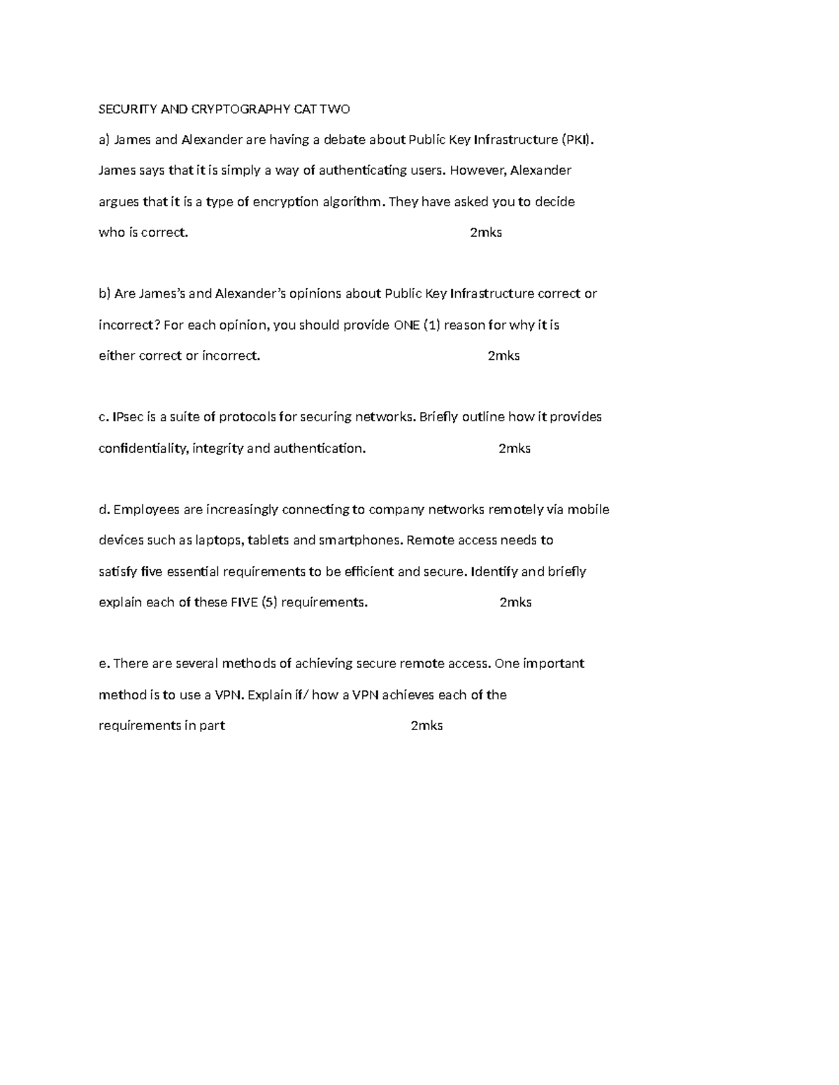 BIT4104 Security AND Cryptography CAT TWO - SECURITY AND CRYPTOGRAPHY ...