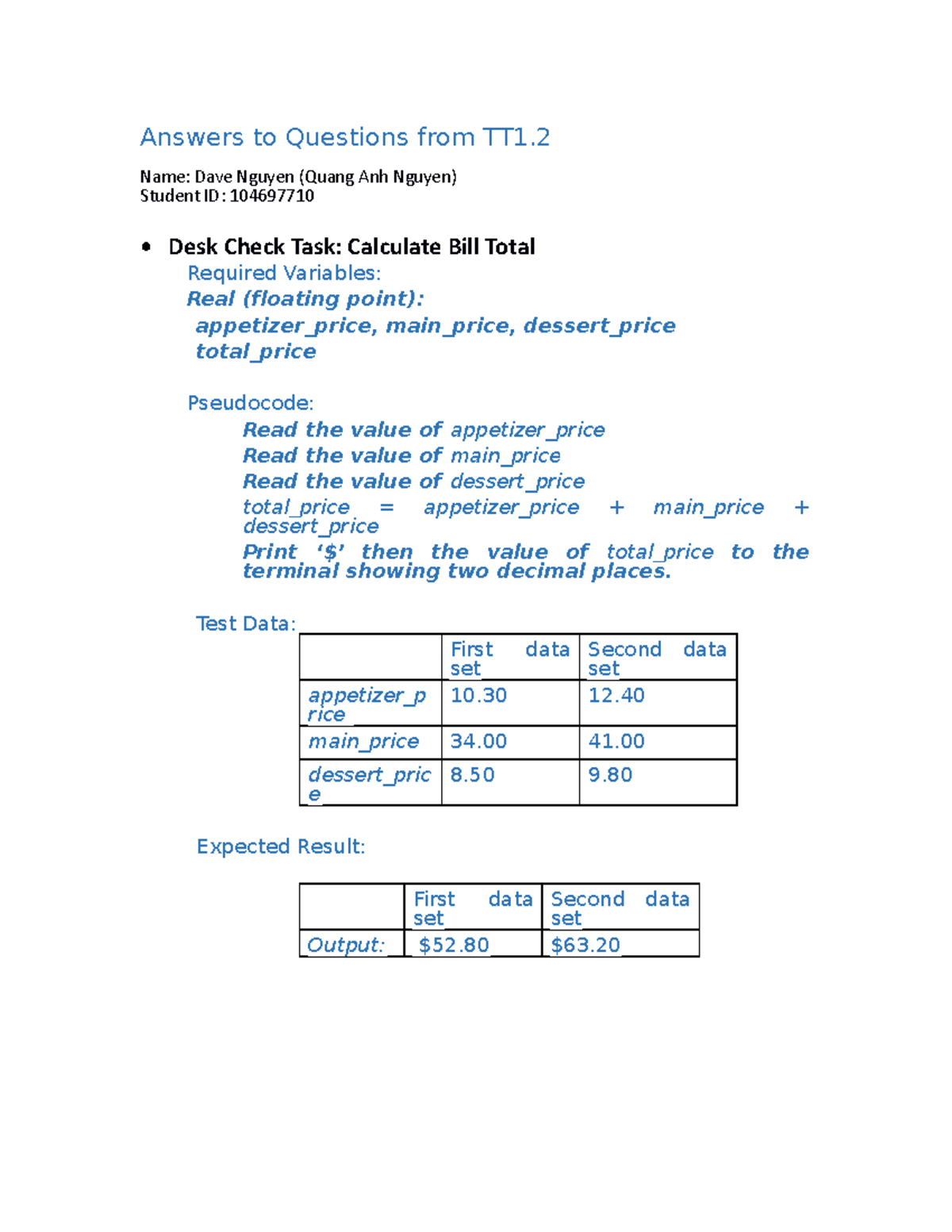 Tutorial Task 12 Answers Tt1 Answers To Questions From Tt1 Name 2841