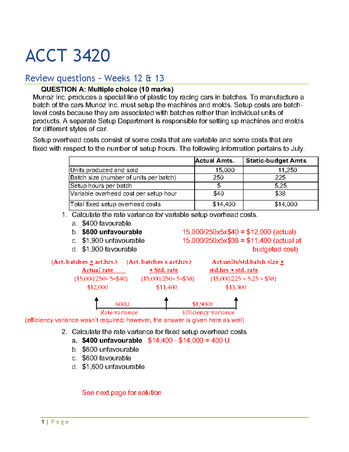 3420 - Additional Practice - Weeks 12 and 13 Solution - ACCT 3420 ...