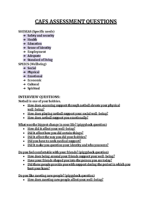 CAFS Assessment -5 - topic one interviews - CAFS ASSESSMENT QUESTIONS ...