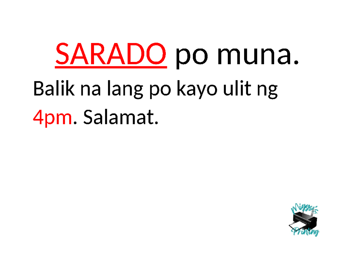 Sarado po muna - It would be a big help - Bachelor or Science of ...