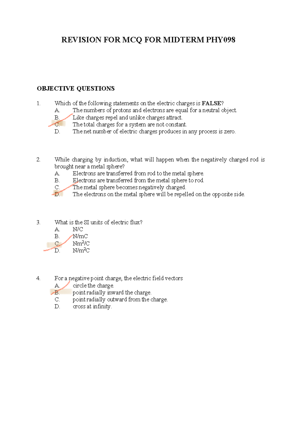 PHY098 MCQ Questions Revision excel in test - REVISION FOR MCQ FOR ...