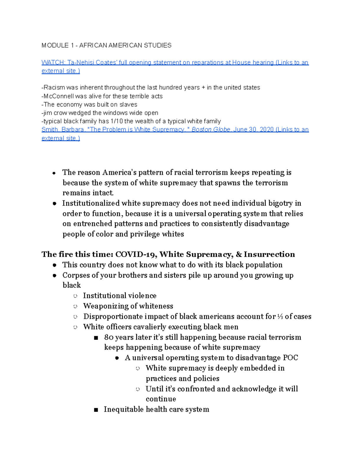 AF AMER-1 UCLA notes - MODULE 1 - AFRICAN AMERICAN STUDIES WATCH: Ta ...